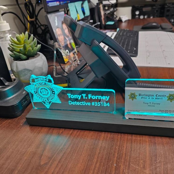 Personalized LED Light Desk Name Plate and Business Card Holder. Maple ...