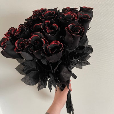 Black Magic Silk Rosebud Long Stem Glittered Trims - Etsy