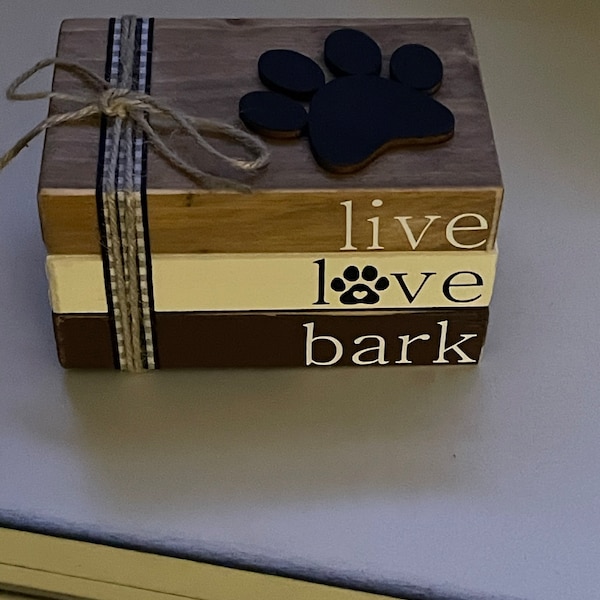 Dog Themed Mini Wood Book Stack/live Live Bark/ Tier Tray Decor/ Home ...