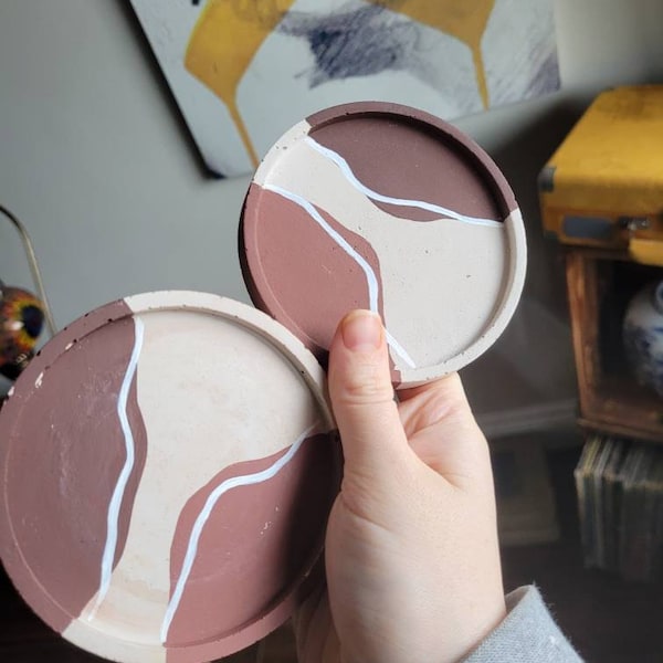 Oval Concrete Tray- Sage Green Abstract Design| Jewelry Dish ...