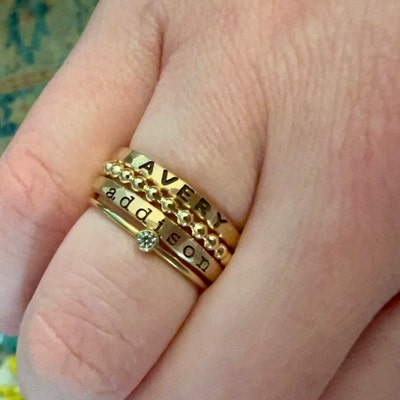 Ring Set Gift for Mom Stackable Rings Personalized Name Rings 14k Gold Filled Name Ring Set ...