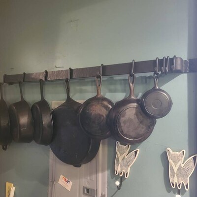 Large Hand Forged Wall Mounted Pot Rack With Hammered Finish - Etsy