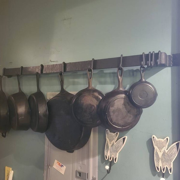 Large Hand Forged Wall Mounted Pot Rack With Hammered Finish - Etsy