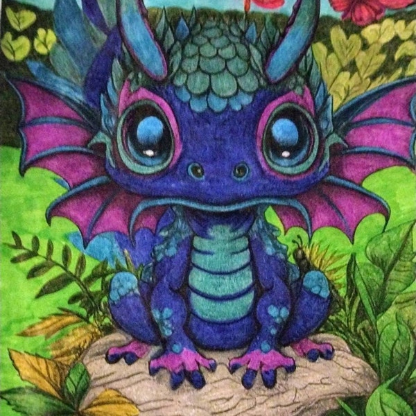 24 Baby Woodland Dragon Fantasy Coloring Page Book, Adults + Kids ...