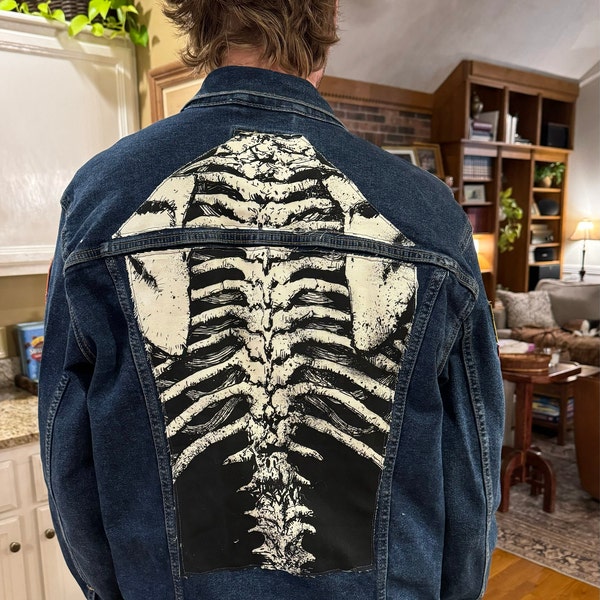 Ribcage Back Patch, Ribcage, Skeleton Patch, Bones Patch, Cloth Patch, Spine, Back Patch, Canvas ...