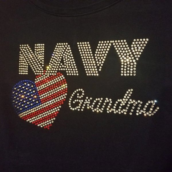 Navy Grandma Rhinestone Iron-on Crystal Bling Hotfix Sparkle Transfer ...