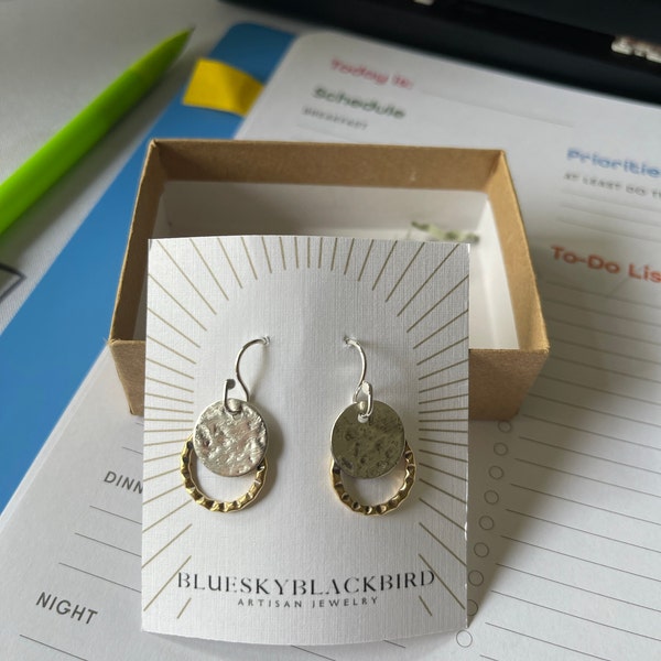 Handmade Sterling Silver Earrings, Small Sterling Dangle Earrings, Gift for Her, Moon Earrings ...