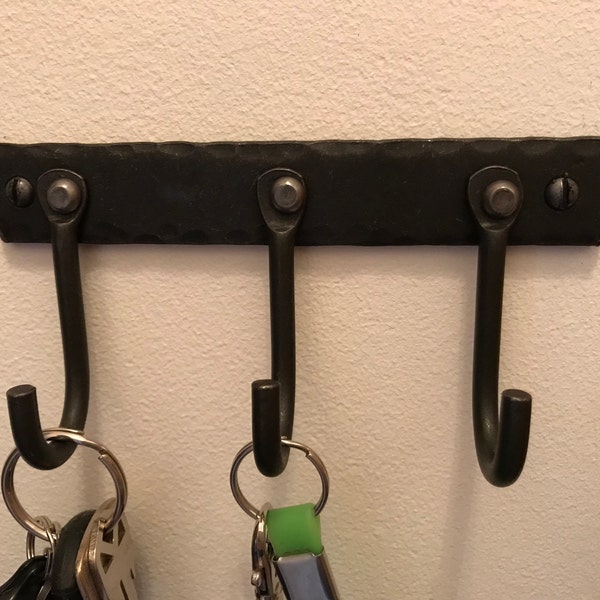 Hand Forged Iron Key Rack With Round Hooks | Rustic Entryway Organizer ...