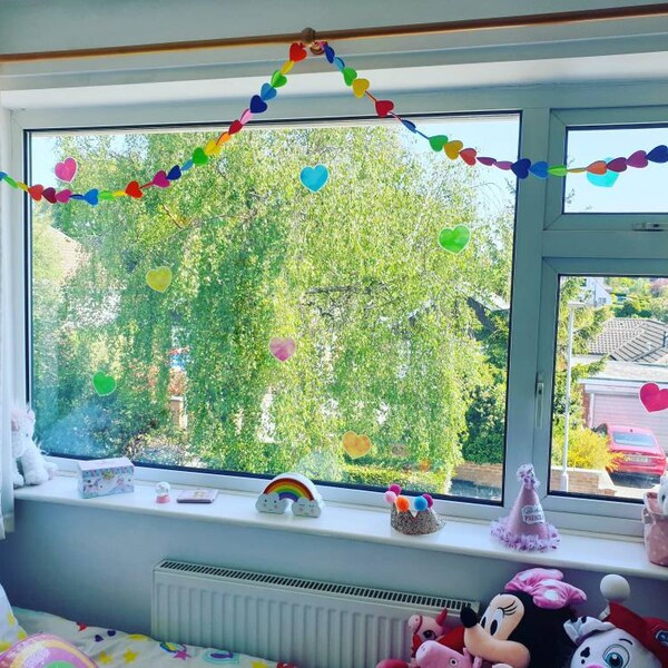 Watercolour Rainbow Heart Window Stickers, Rainbow Window Decal ...