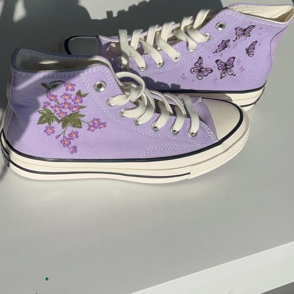 Embroidered Converse/converse High Tops/flower Converse/converse Custom ...