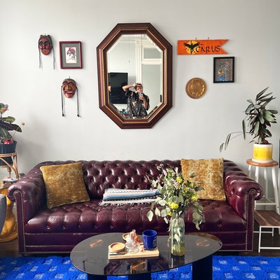 Red Round Pouf Handmade Footstool Round Red Pouf Ottoman Pouf - Etsy