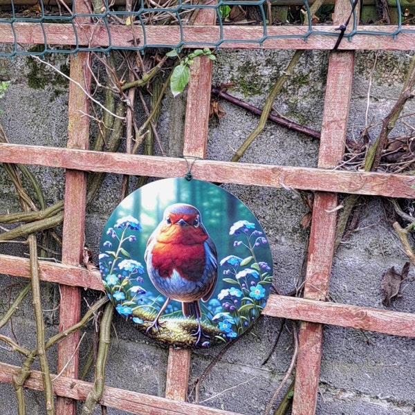 Robin Sign, Charming Robin and Forget-me-nots Wall Art, Garden Bird ...