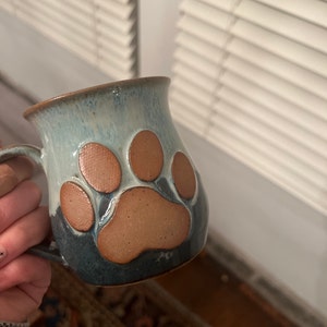 Paw Print Mug, Blue Drippy Paw Mug, Handmade Pottery Gift for Dog ...