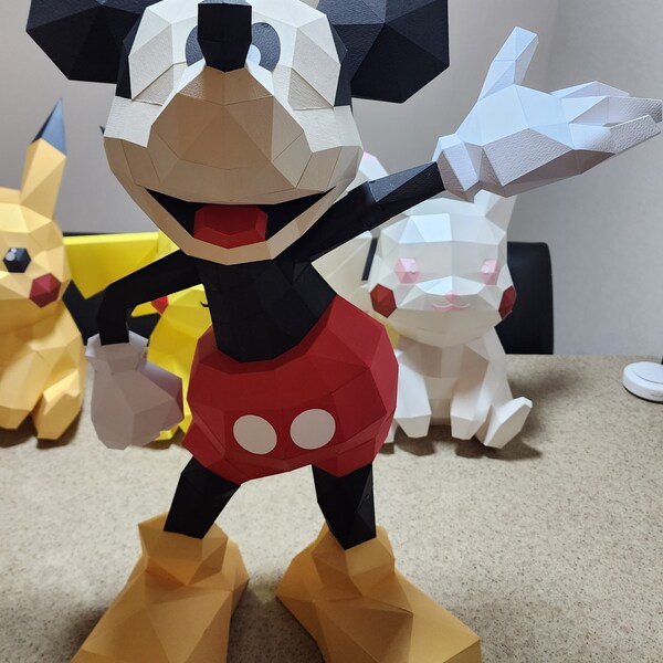 Mickey Mouse Papercraft PDF, SVG Template for DIY Low Poly Mickey Mouse ...