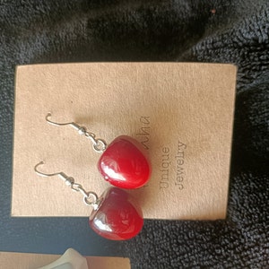 Ruby Red Cherry Earrings, Aesthetic Fruit Charm, Gean Beads, Dainty ...