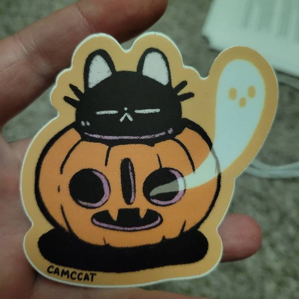 Spooky Kitties Halloween Sticker Set, Cute Demon Ghost Cat Matte Vinyl ...