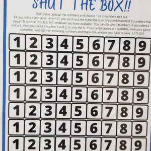 Shut the Box Savings Challenge INSTANT DOWNLAD - Etsy