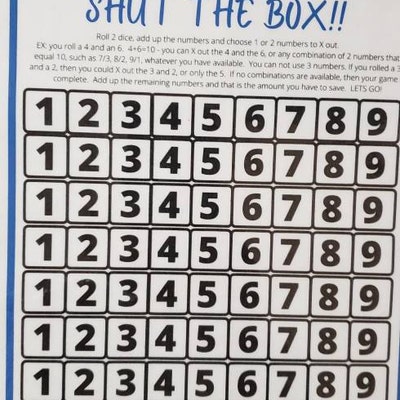 Shut the Box Savings Challenge INSTANT DOWNLAD - Etsy