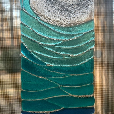 Turquoise Blue Ocean Waves Stained Glass Freestanding Fused - Etsy