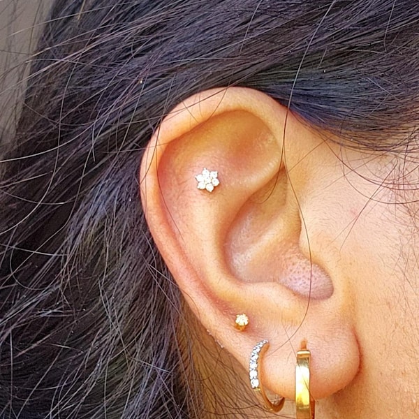 14K Gold Vertical Dangle Hidden Helix Piercing/threadless Push Pin Flat ...