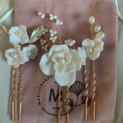 Pearl Floral Sliver Wedding Bridal Accessory Bridal Handmade Clay ...