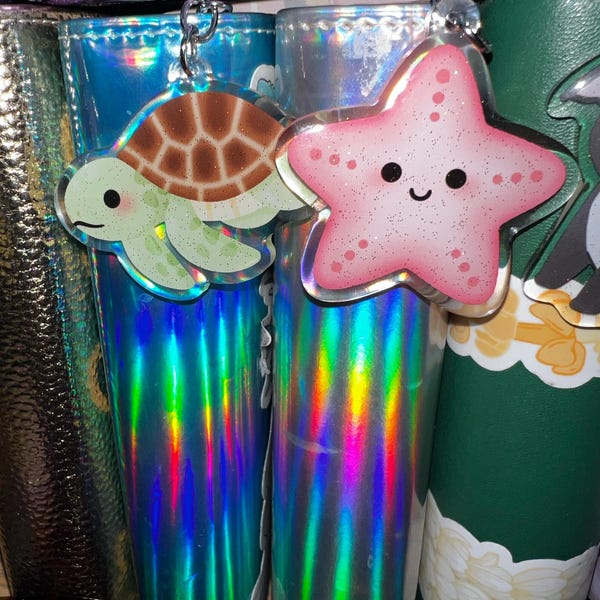 Sea Turtle Acrylic Glitter Keychain | Kawaii Chibi Marine Animal Lover ...
