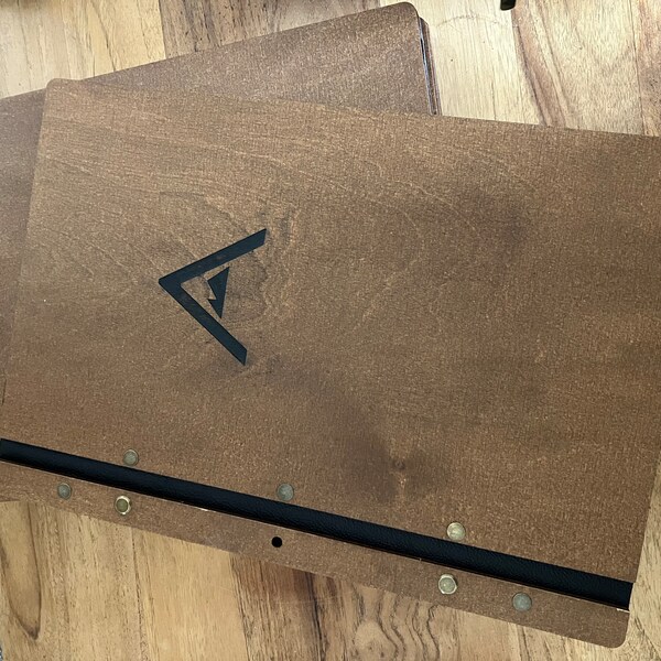 Wooden Menu Folder Fastened on Leather Strap, Engraved Menu Holder ...