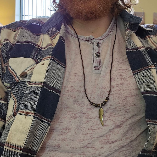 Mens Boho Layered Necklace Set- Long Leather Feather Charm Pendant ...