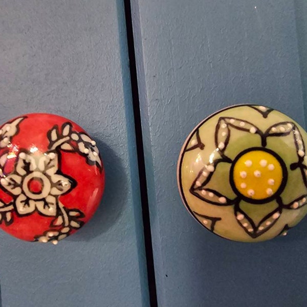 Multicolor Ceramic Knobs Handmade Hand Painted Ceramic Door Knobs Kitchen Cabinet Drawer Pulls ...