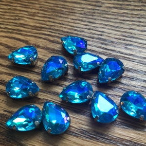 6 Colors 10pcs 10x14mm/ 13x18mm Sew on Teardrop AB Rhinestone AB ...