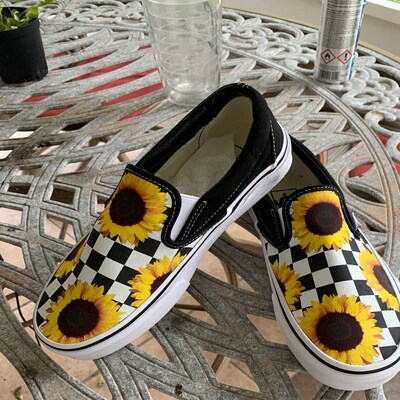 Checkerboard Sunflower Custom Vans Brand Slip-on Shoes - Etsy