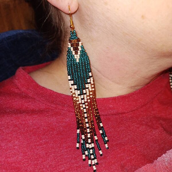 Bead Earrings, Dark Turquoise Very Long Earrings, Extra Long Earrings ...