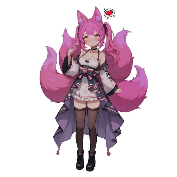 Vtuber - Pink Kitsune Girl for Vtube Studio as a Cute Pink, Full Body ...
