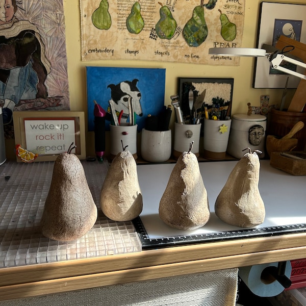 A Set of 4 Solid Concrete Rustic " Pears" /concrete Fruit/ornamental ...