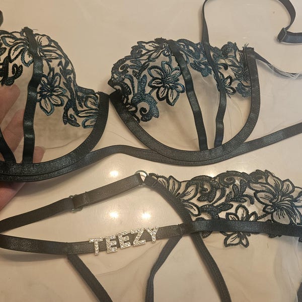 Custom Lingerie, Bra and Panty Set, Custom Name Thong, Personalized ...