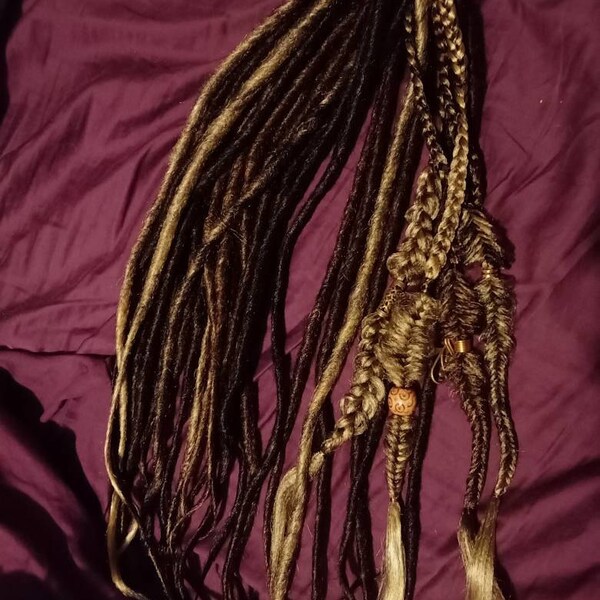 Black and White Synthetic Dread Set Boho Style With Braids Curled Tips ...