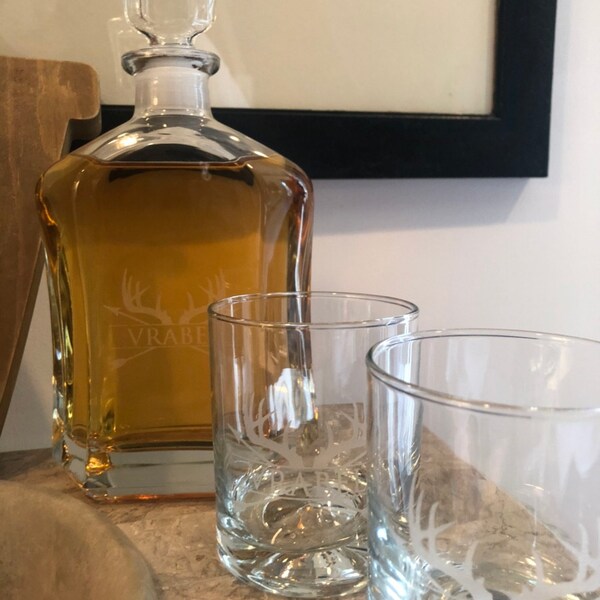 Deer Antler Decanter Set: Personalized Whiskey Glasses, Hunting Gift - Etsy