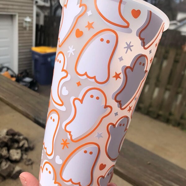 Cute Ghosts Cold Cup No Hole SVG PNG Dxf No Gap Halloween Full Wrap ...