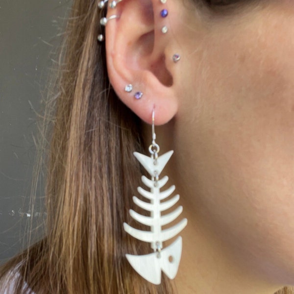 Fish Skeleton Bone Acrylic Earrings, Fish Bone Statement Earrings ...