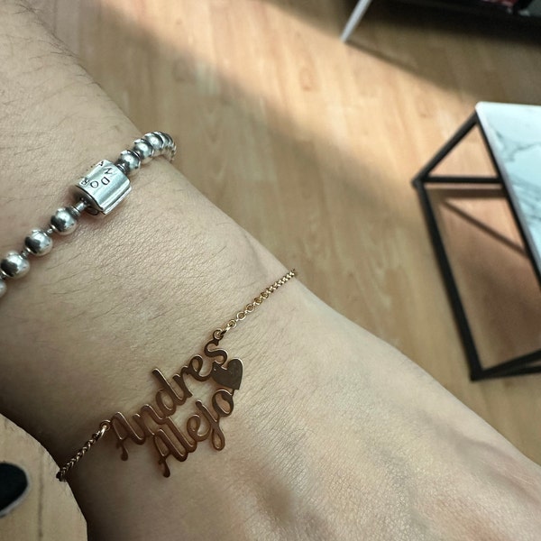 Custom Two Names Bracelet for Her,couples Name Bracelet,silver Charm ...