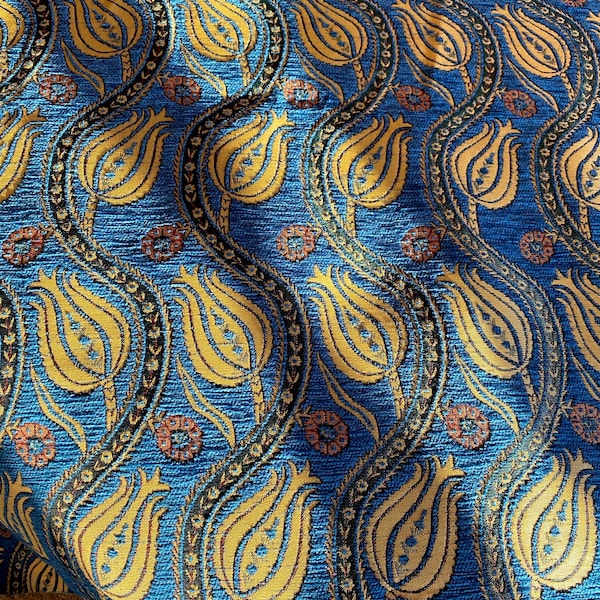 Upholstery Fabric, Turkish Fabric by the Yards, Turkish Navy Blue Tulip ...