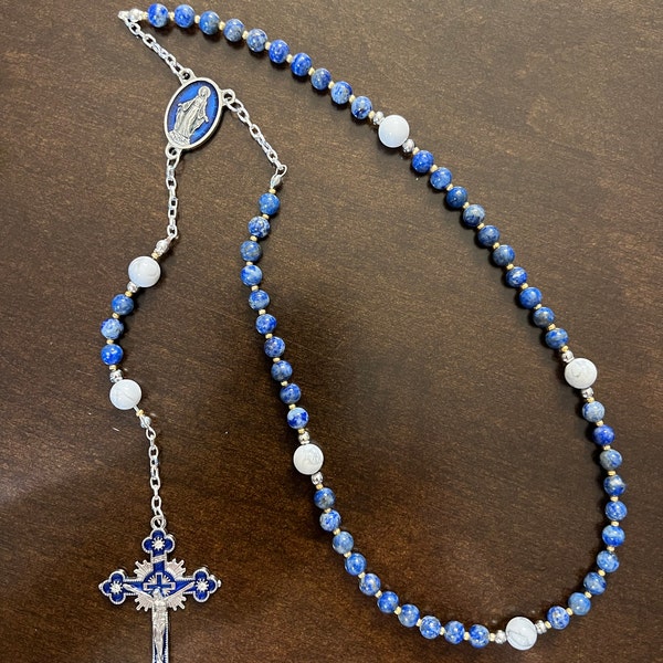 Rhinestone BLUE Rosary Crucifix & MIRACULOUS MEDAL Rosary Centerpiece ...