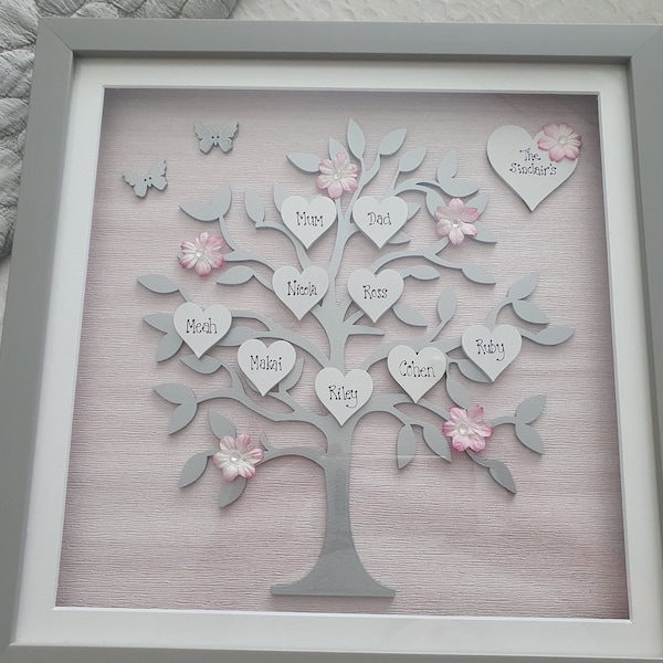 Blush Pink and Silver Family Tree. Modern Family Tree in Silver Grey ...