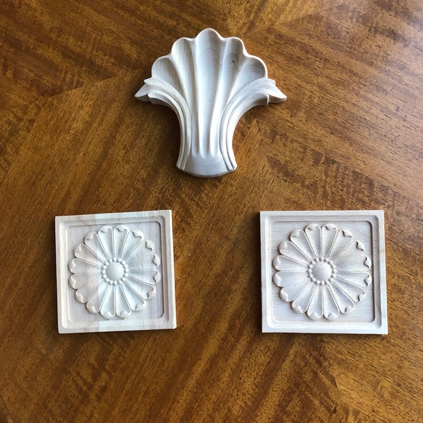 1.6" to 12" Square Rosettes Applique Onlay, 1pc, Flat Back, Unpainted ...