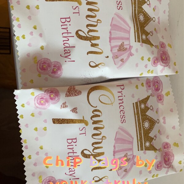 Happy Birthday Princess Custom Chip Bags, Princess Birthday Party Chip ...