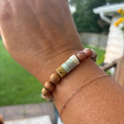 Chunky Earthing Bracelet Bronzite, Moss Agate, Prehnite, Rutile Quartz ...