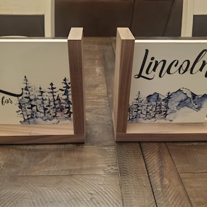 Personalized Mountain Childrens Wooden Bookend, Baby Shower Book Theme ...