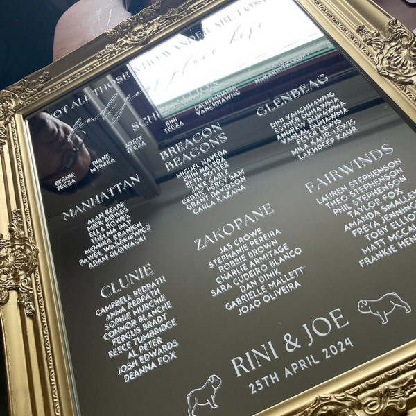 Mirror Wedding Table Plan • Mirror Seating Chart • Full Length • Vinyl ...