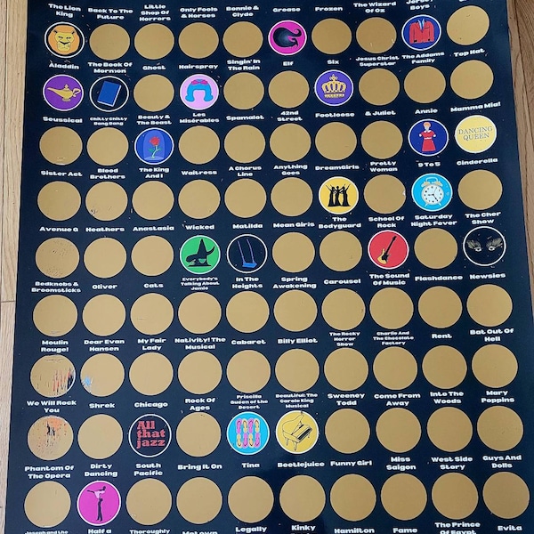 100 Musicals Scratch off Poster - Etsy UK
