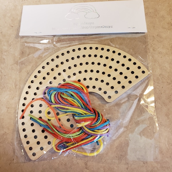 Wooden Rainbow Lacing Board With 6 Colored Laces - Toddler Toy Wood ...